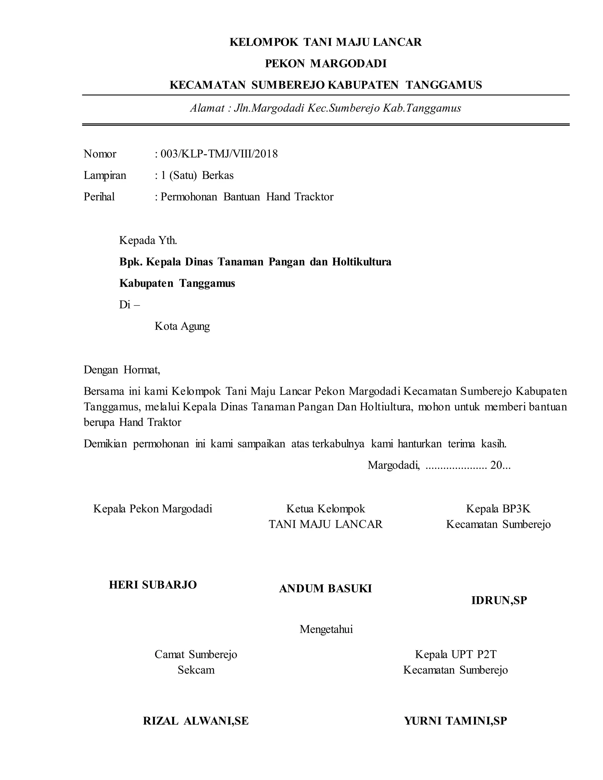 Contoh proposal tani bantuan traktor | DOCX