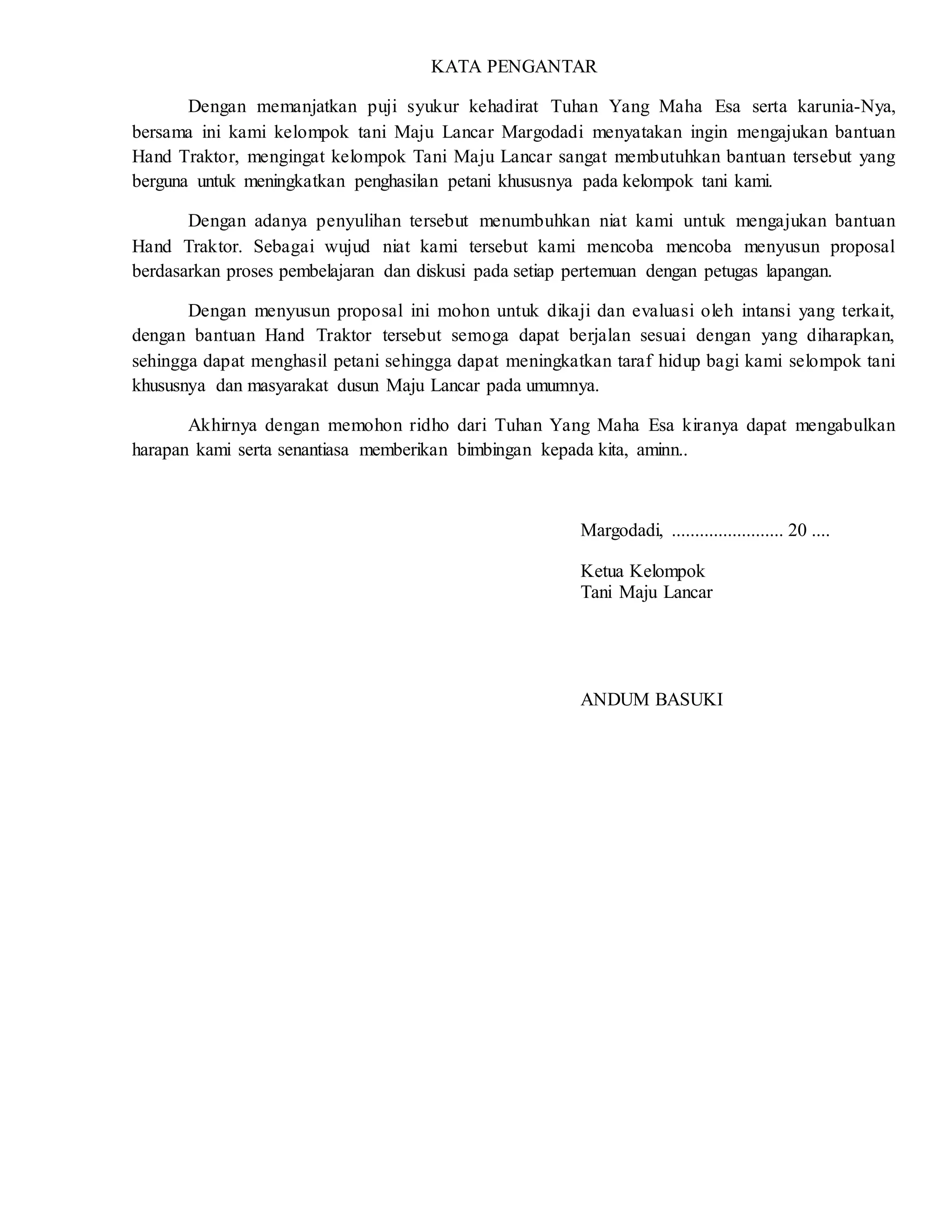 Contoh proposal tani bantuan traktor | DOCX