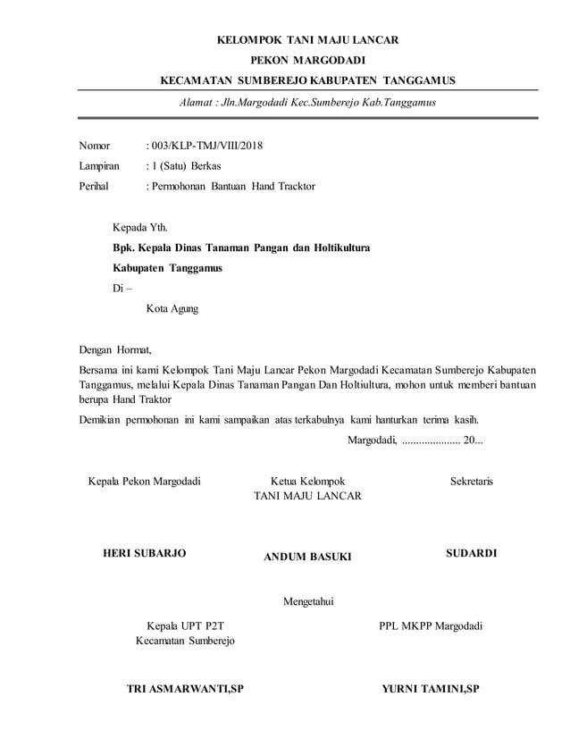 Contoh proposal tani bantuan traktor | DOCX