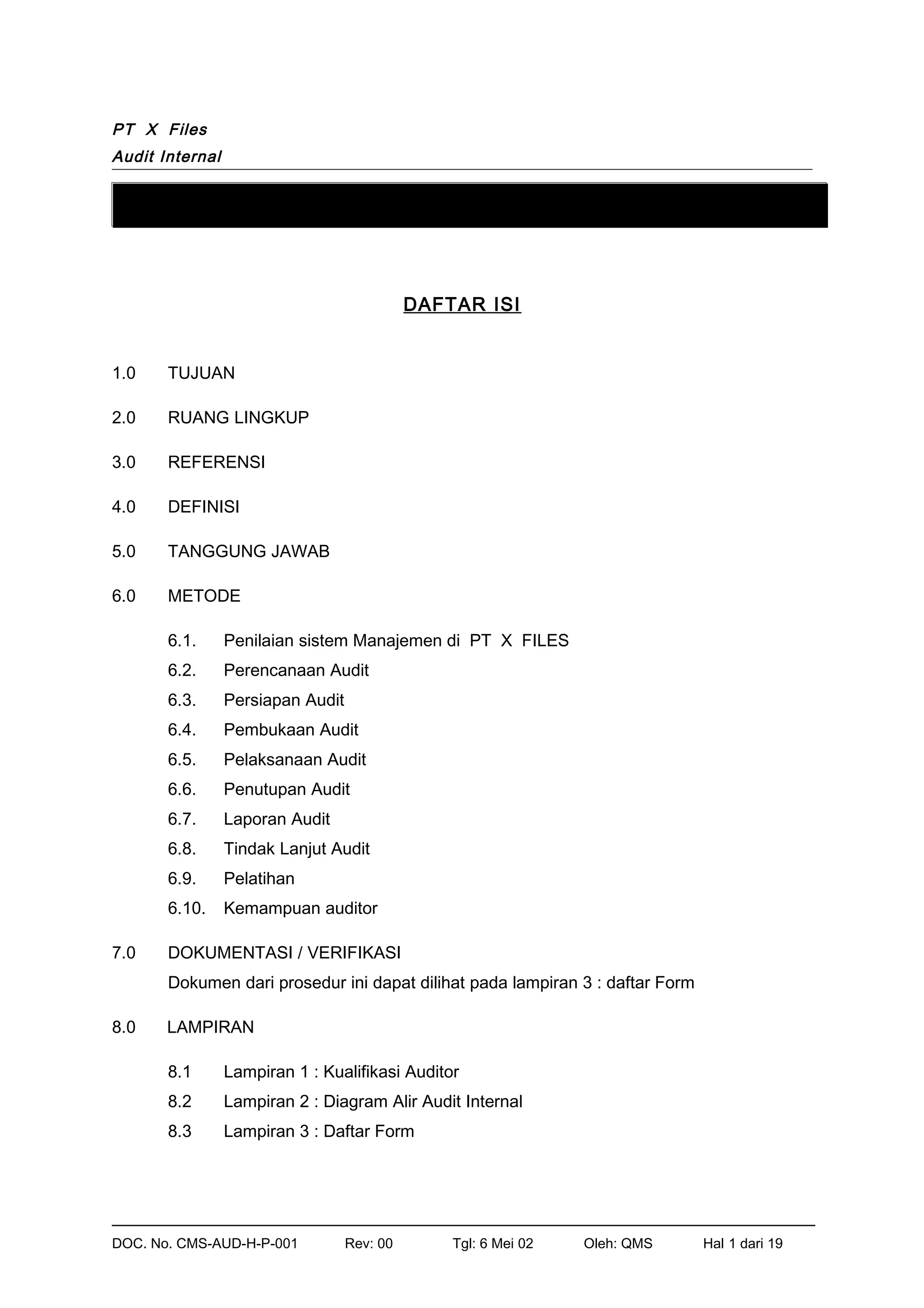 Contoh prosedur internal audit | DOC