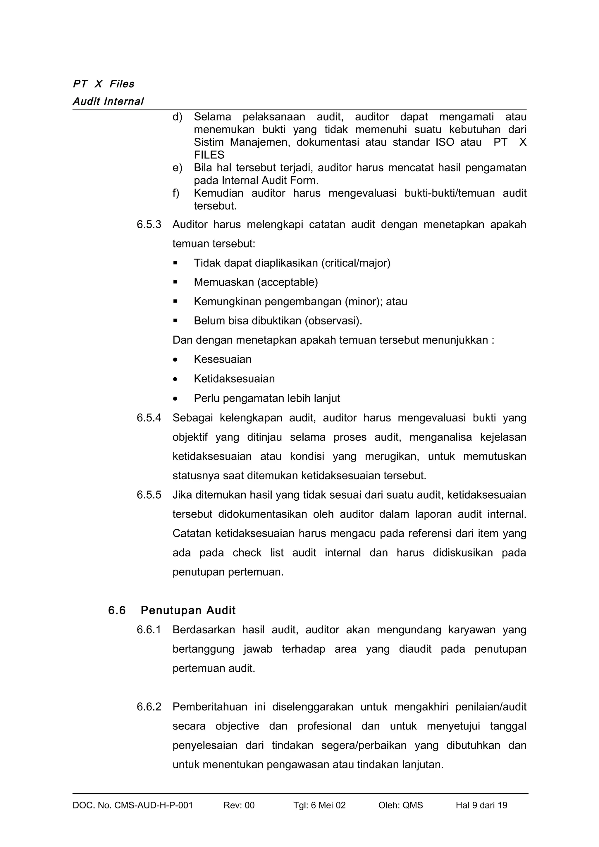 Contoh prosedur internal audit | DOC