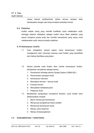 Contoh prosedur internal audit | DOC