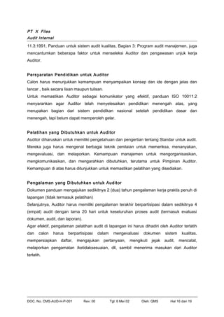 Contoh prosedur internal audit | DOC