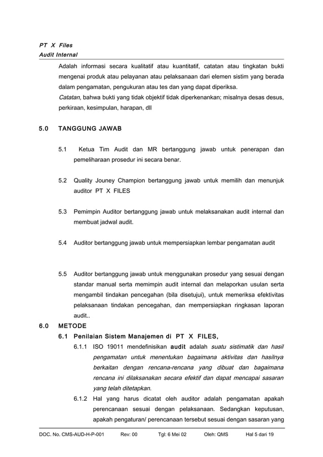 Contoh prosedur internal audit | DOC