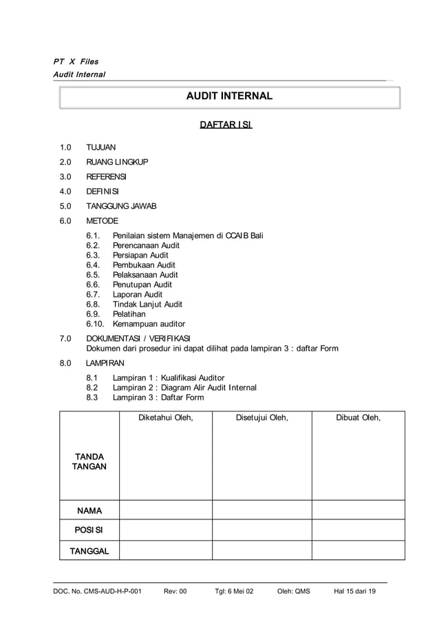 Contoh prosedur internal audit | PDF