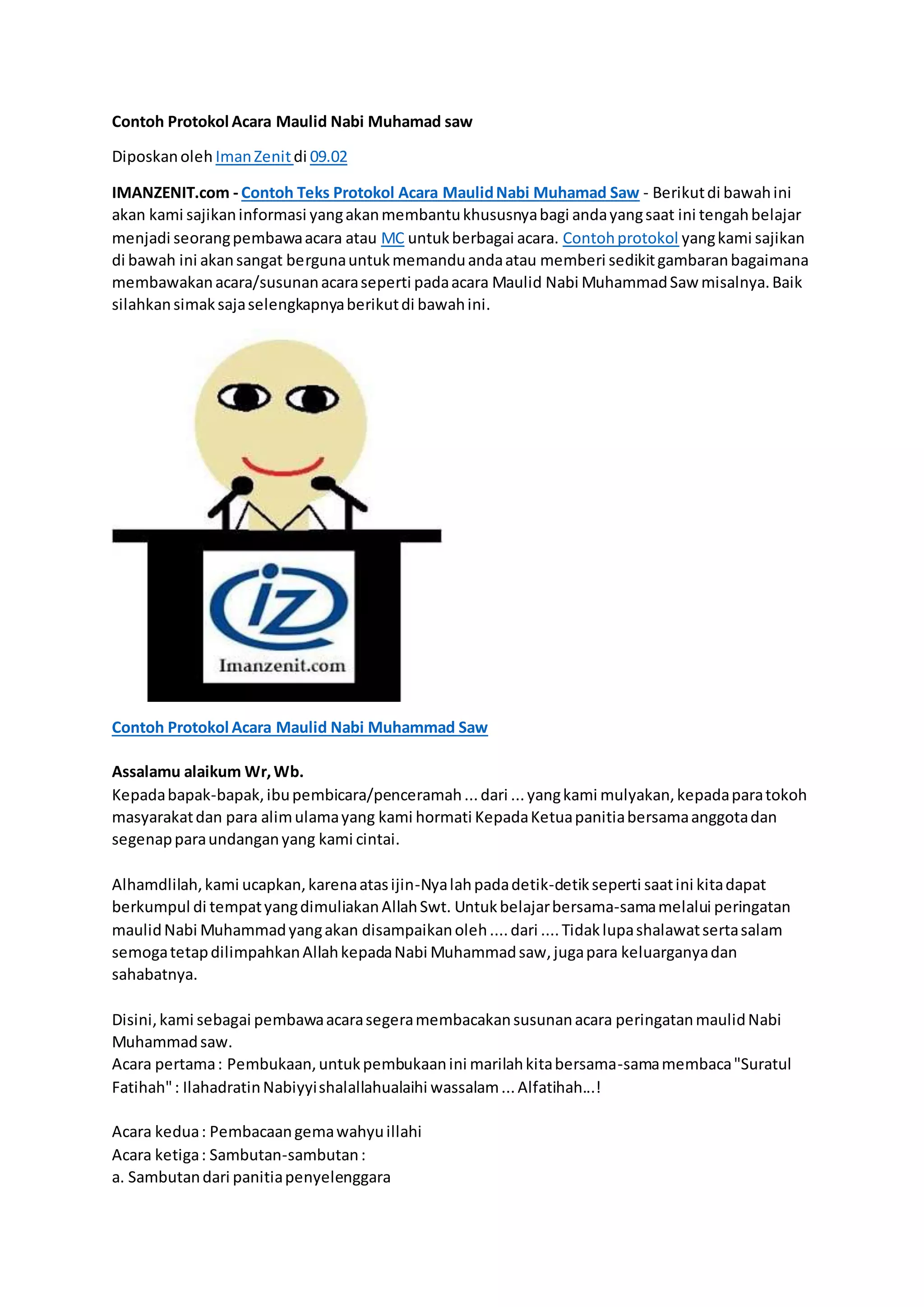 Contoh protokol acara maulid nabi muhamad saw | DOCX