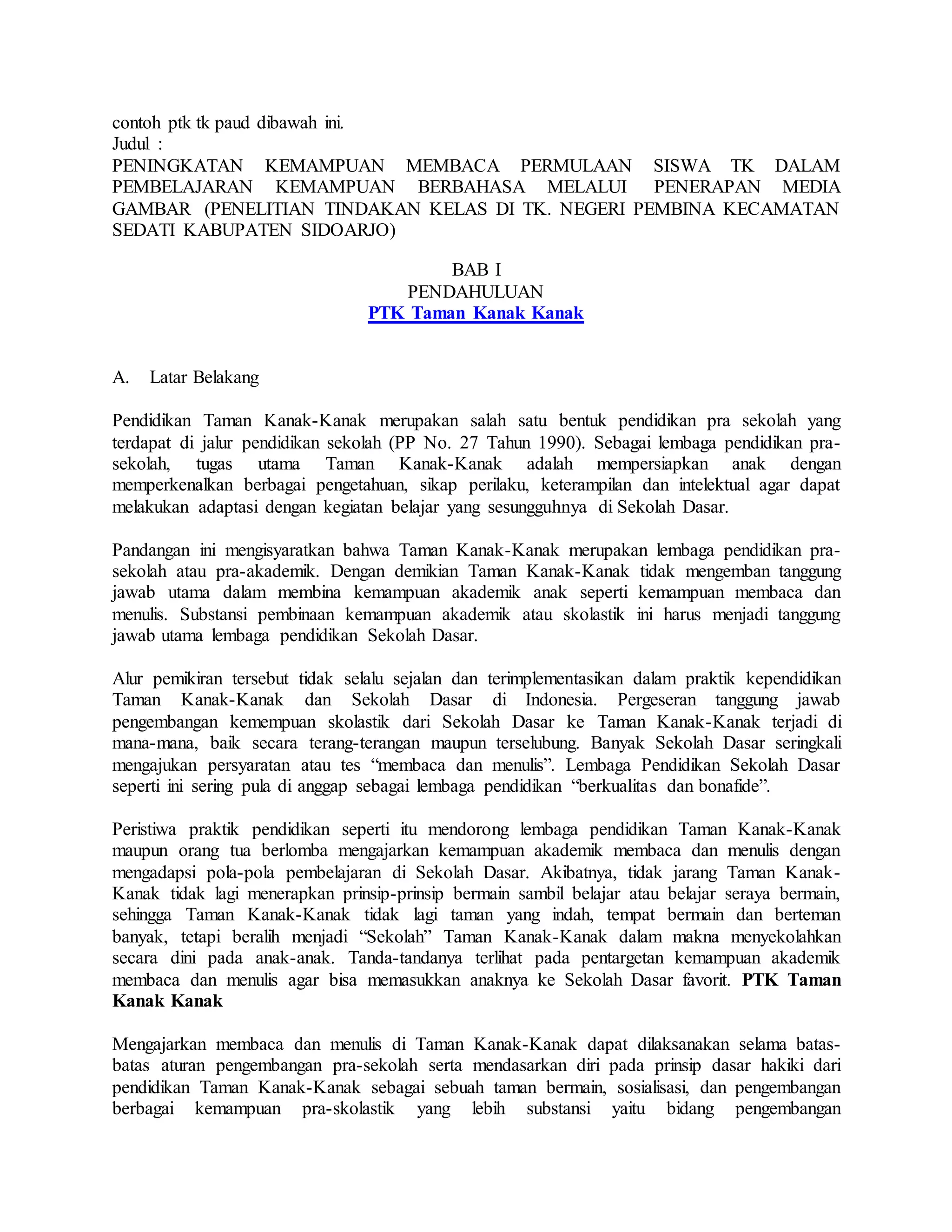 Contoh ptk tk paud dibawah ini | DOCX