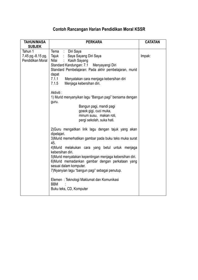 Contoh RPH Pendidikan Moral | DOCX