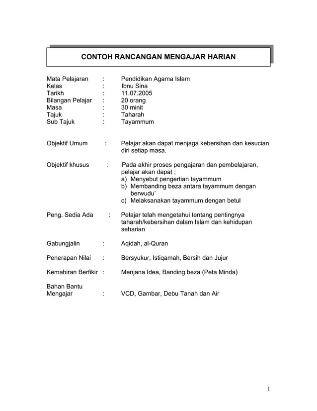 Contoh rancangan mengajar | PDF
