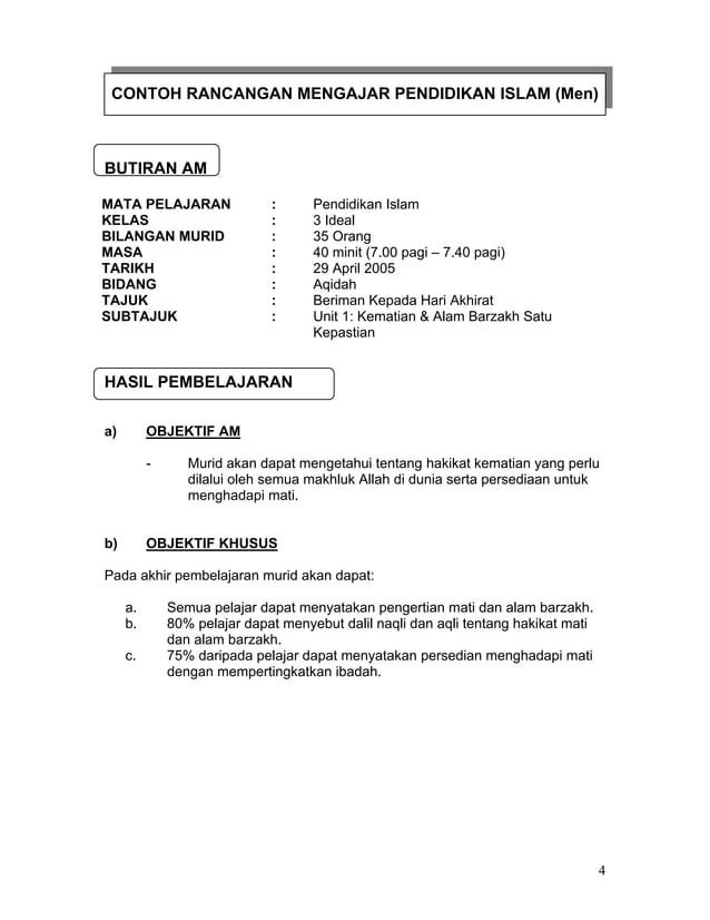 Contoh rancangan mengajar | PDF