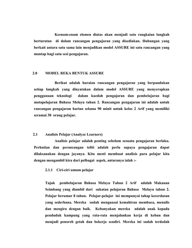 Contoh rancangan pengajaran berdasarkan model assure | DOCX
