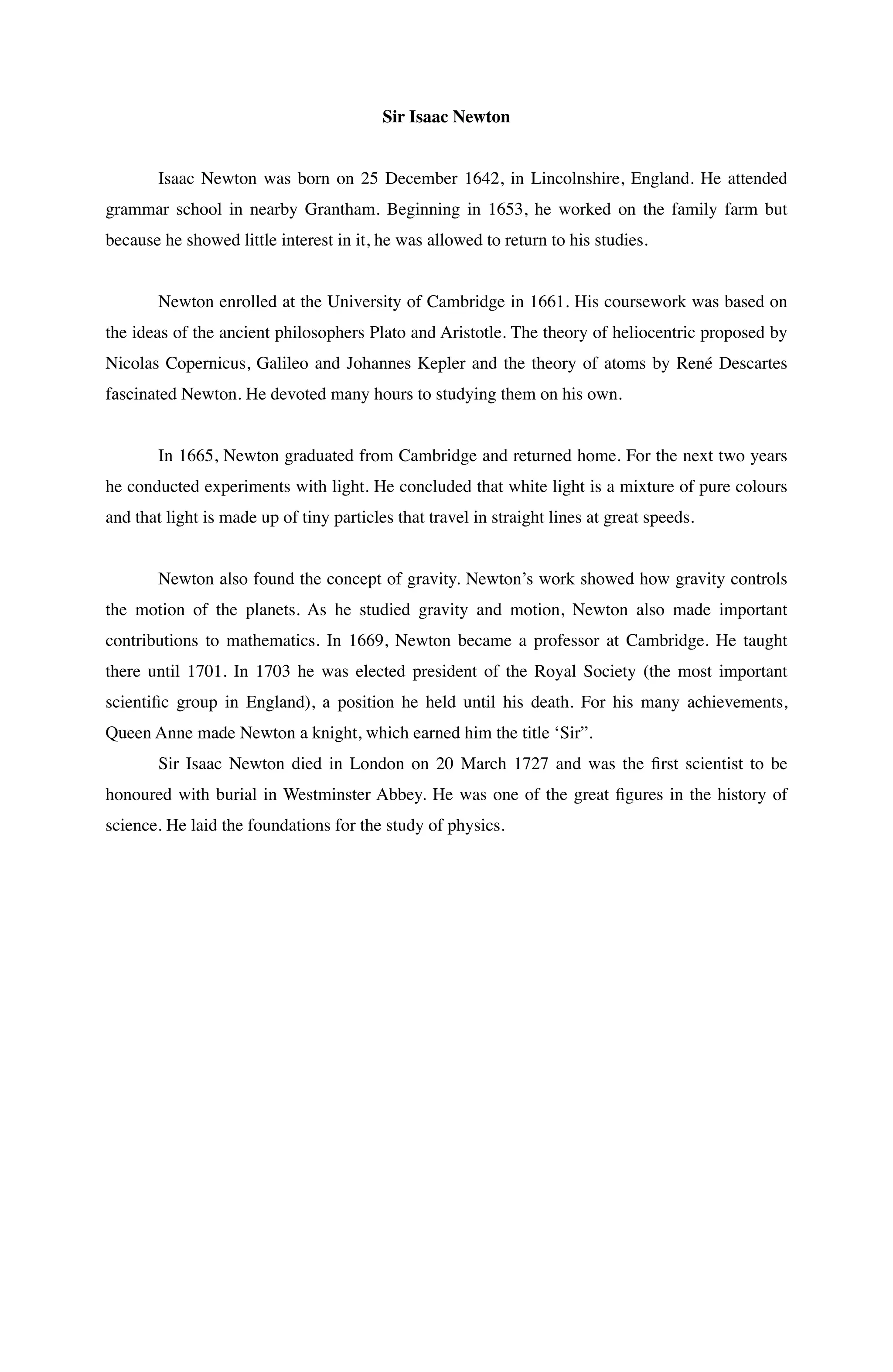 Contoh Recount Text - Sir Isaac Newton | PDF