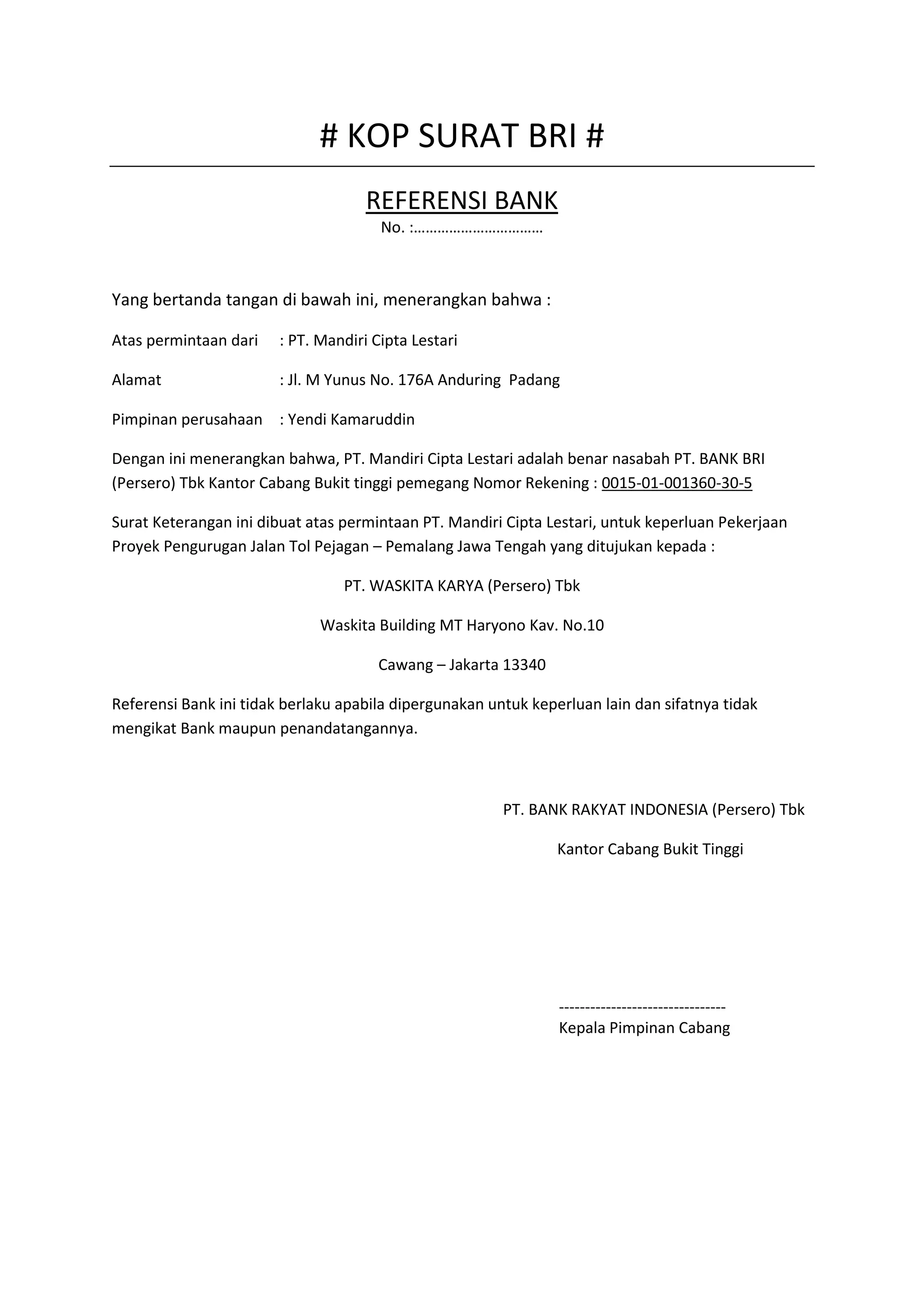 Contoh referensi bank | DOCX