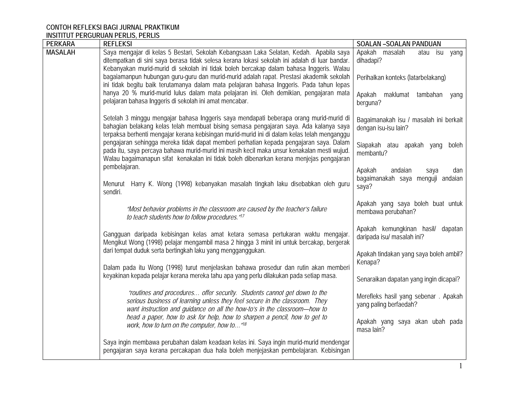 Contoh refleksi | PDF