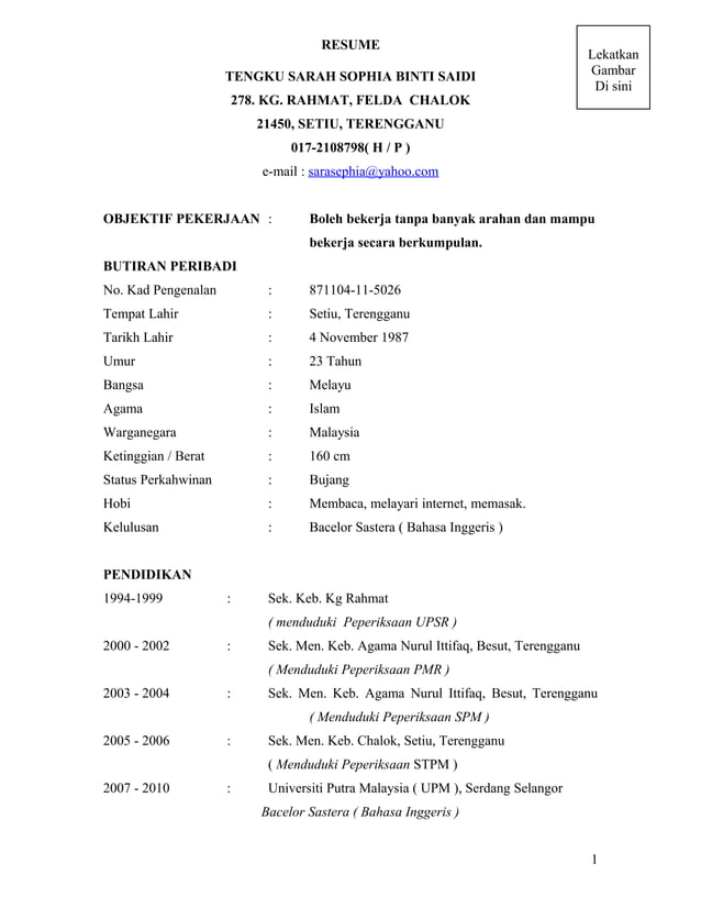 Contoh resume dalam bahasa melayu | PDF
