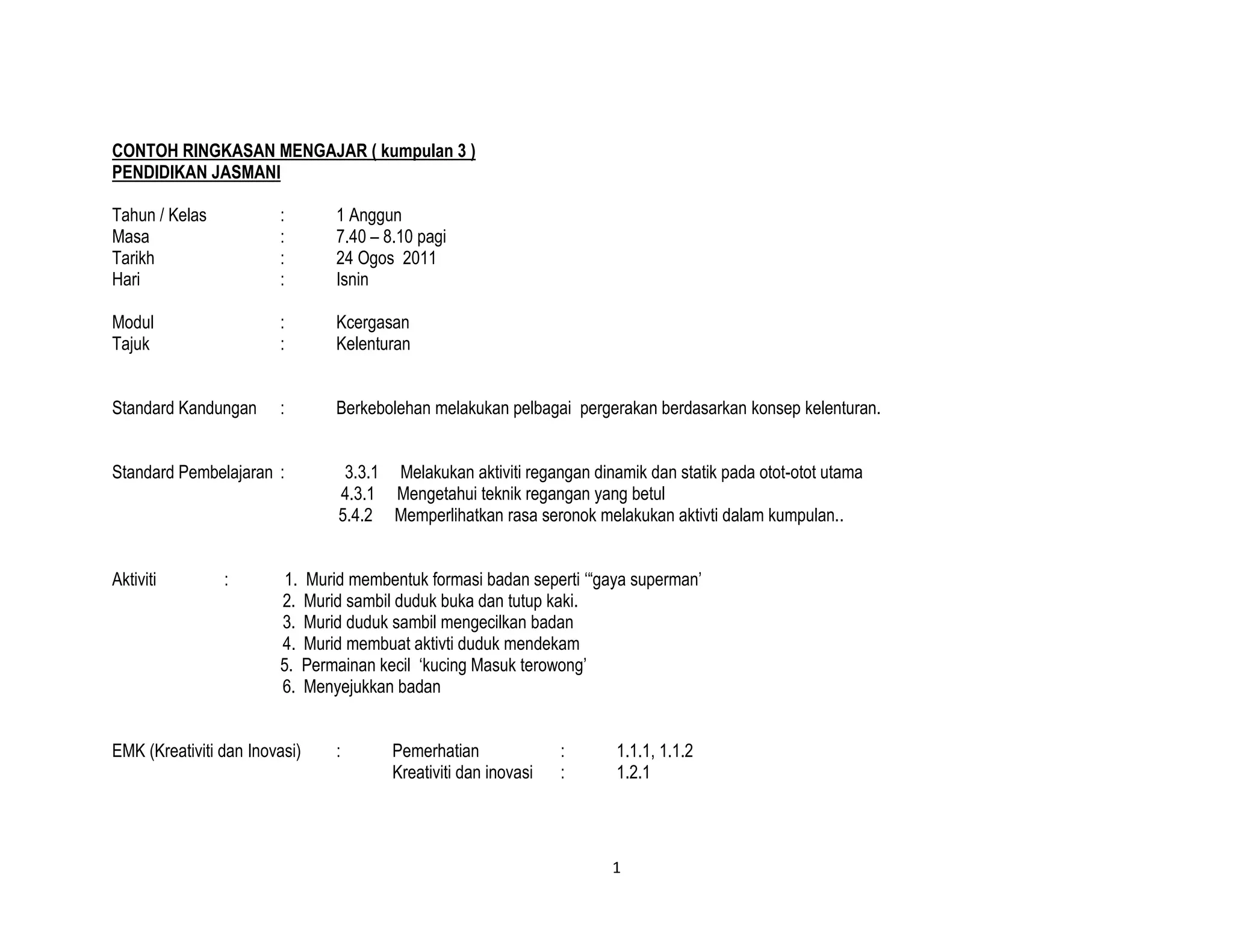 Contoh ringkasan pengajaran harian (rph) pj | PPT