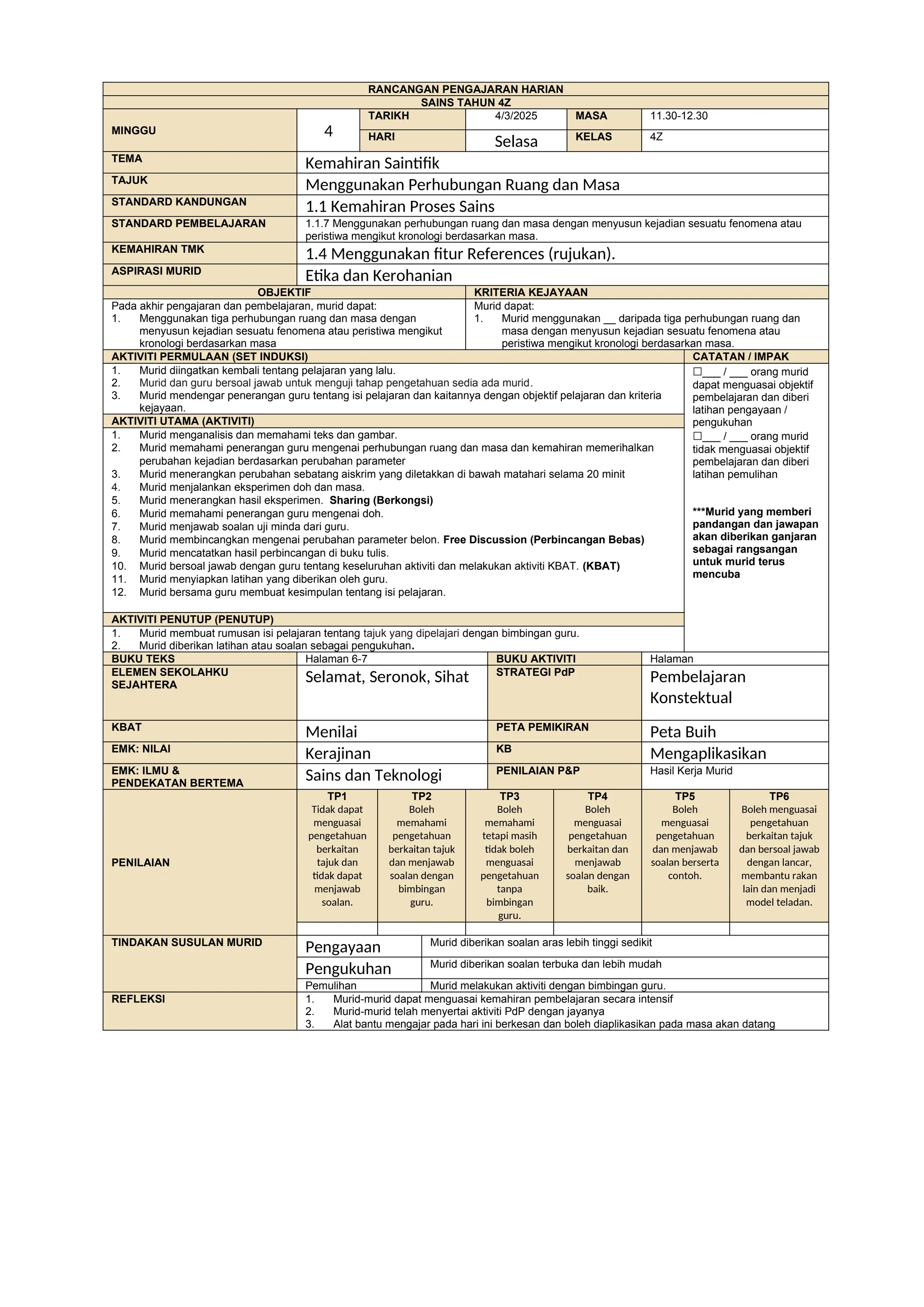 Contoh RPH bagi sesi 2024/2025 untuk rujukan semua guru | DOCX