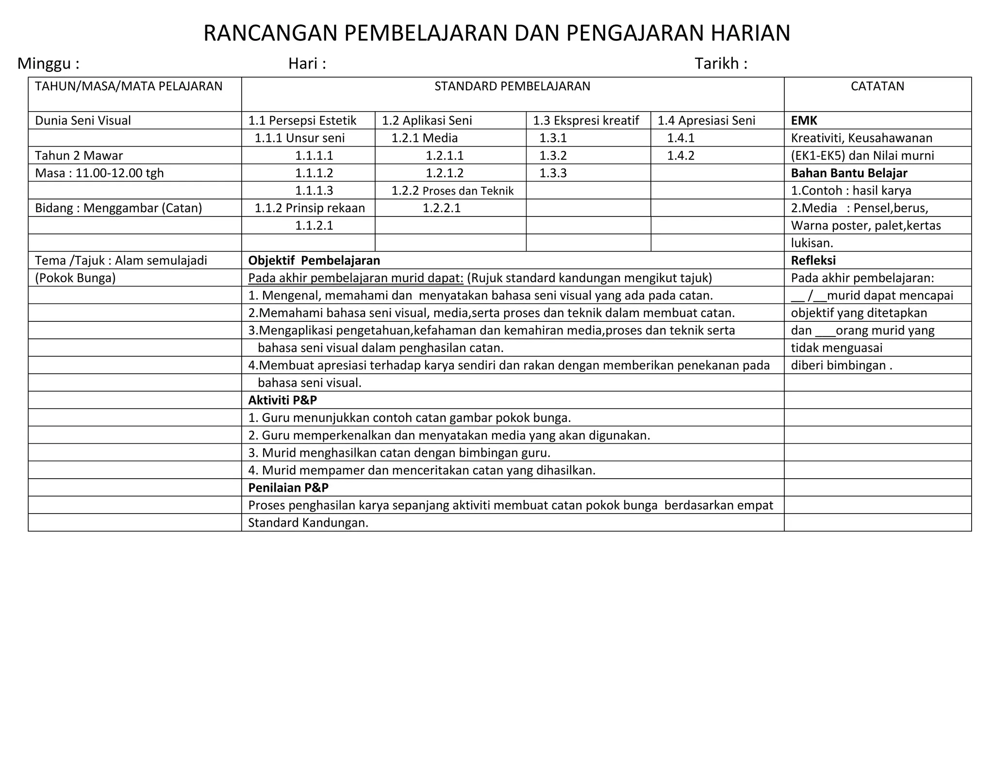 Contoh rph dsv tahun 2 | DOCX
