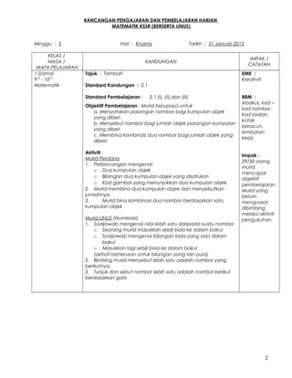 Contoh rph matematik kssr 2013 | PDF