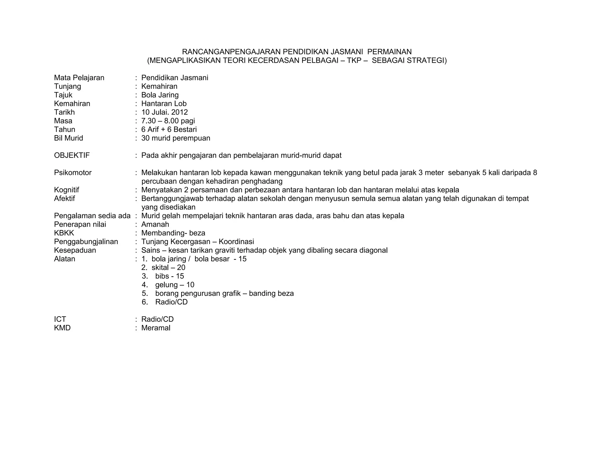 Contoh rph permainan KBSR | DOC