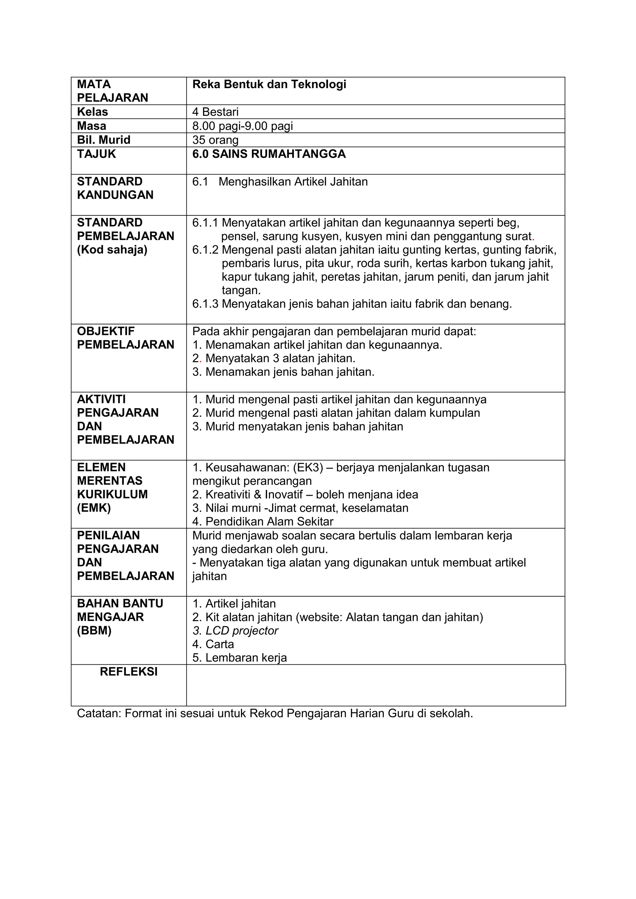 Contoh rph rbt srt | DOCX