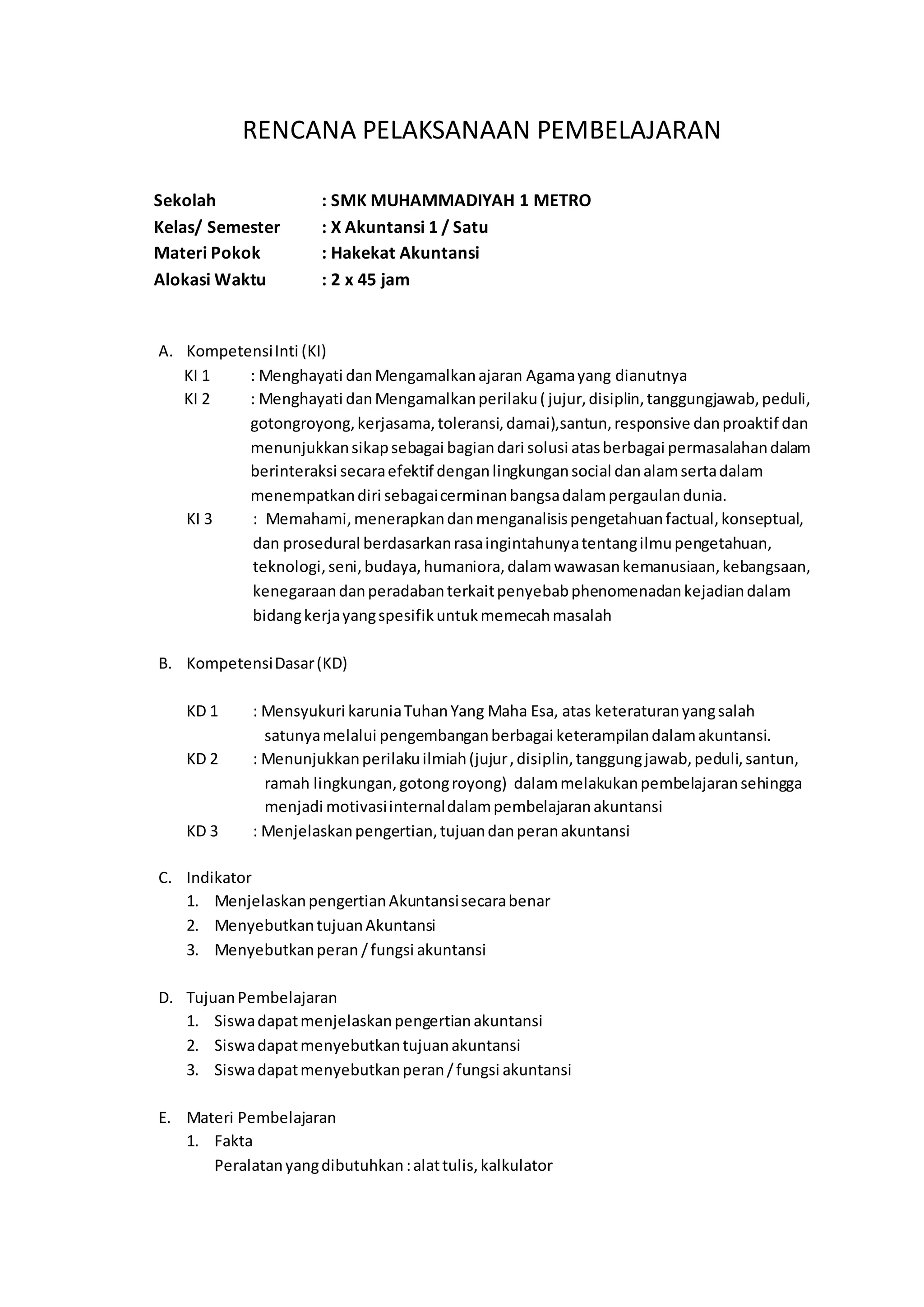 Contoh rpp akuntansi kls x | DOCX