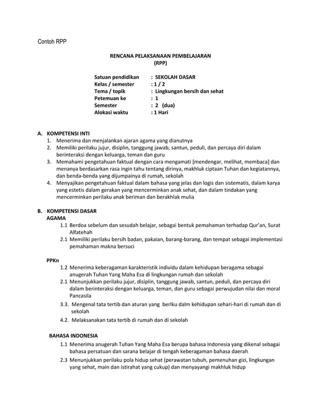 Contoh rpp kurikulum 2013 | DOCX