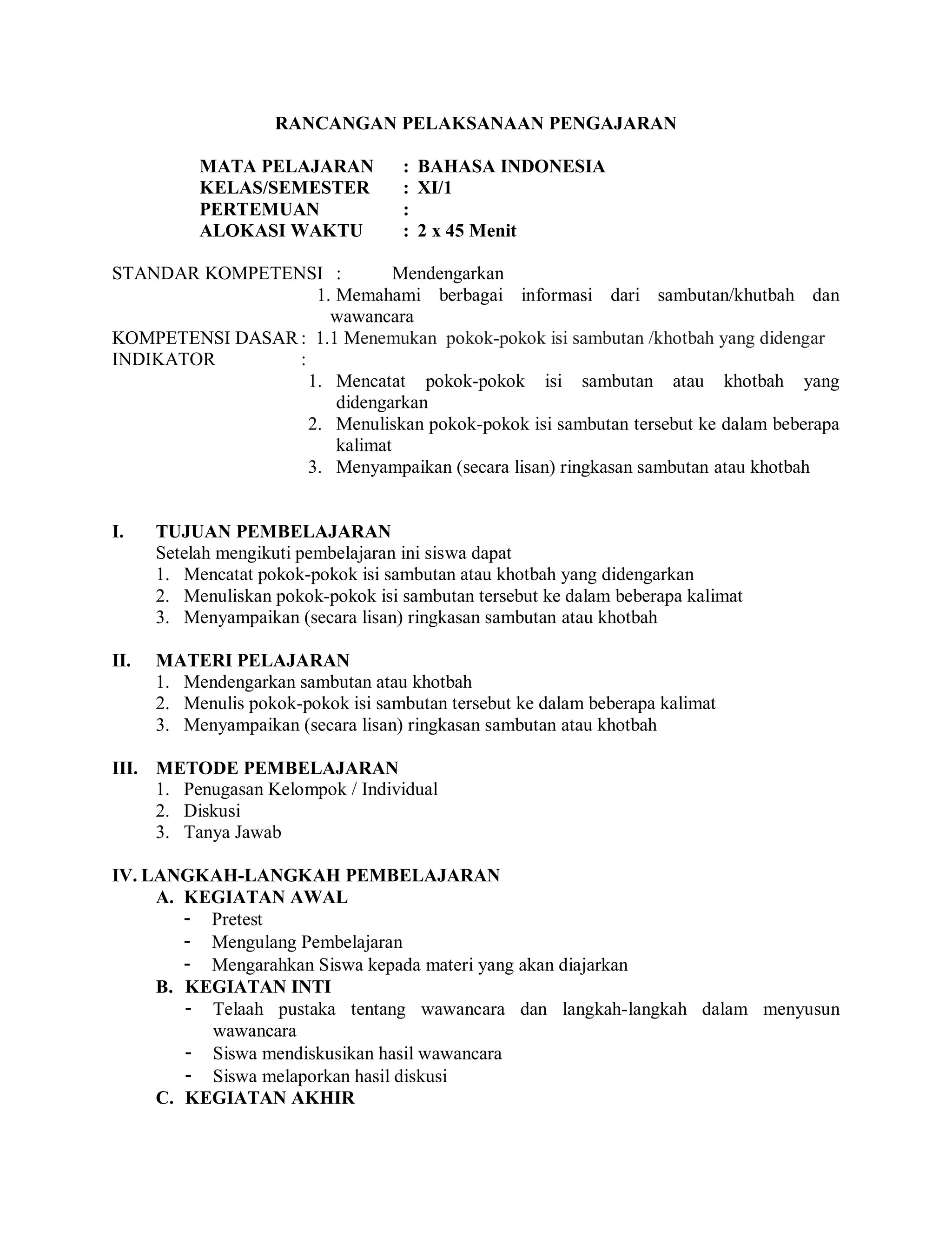 Contoh rpp ketika ppl | PDF