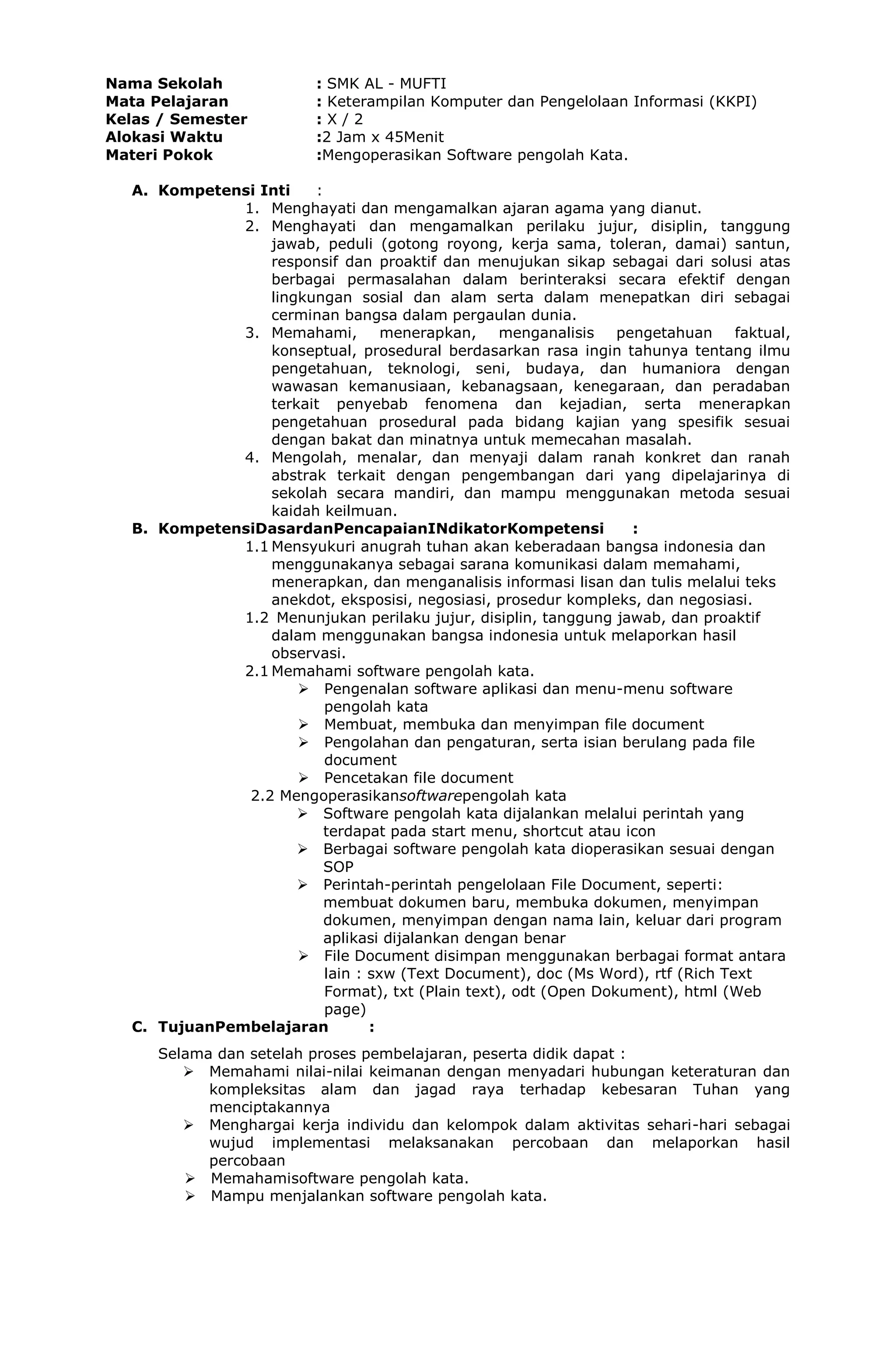 Contoh rpp kkpi | PDF