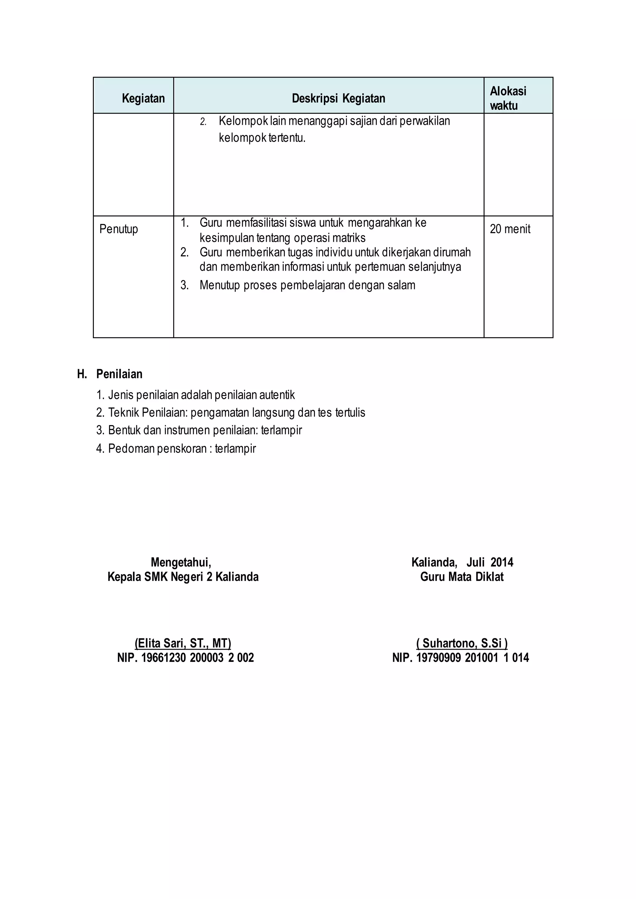 Contoh rpp kur 2013 matematika matriks kls xi smt 1 2014 | DOCX