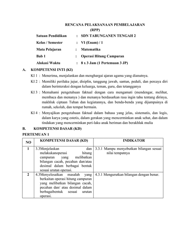 Contoh rpp matematika | PDF