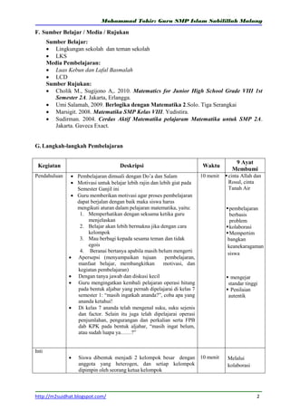 Contoh rpp matematika kelas 8 | PDF