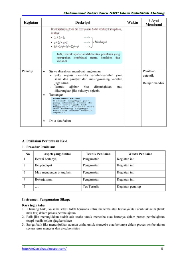 Contoh rpp matematika kelas 8 | PDF