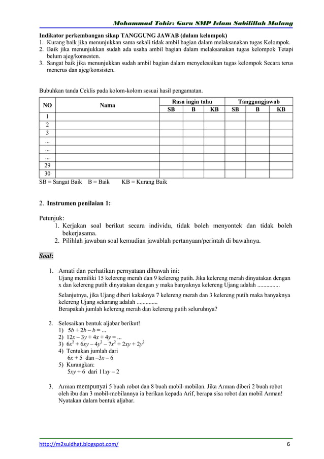 Contoh rpp matematika kelas 8 | PDF