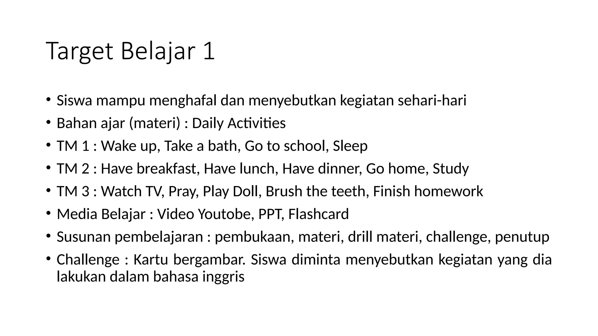 Contoh RPP Materi Daily Activities atau Kegiatan sehari-hari | PPTX
