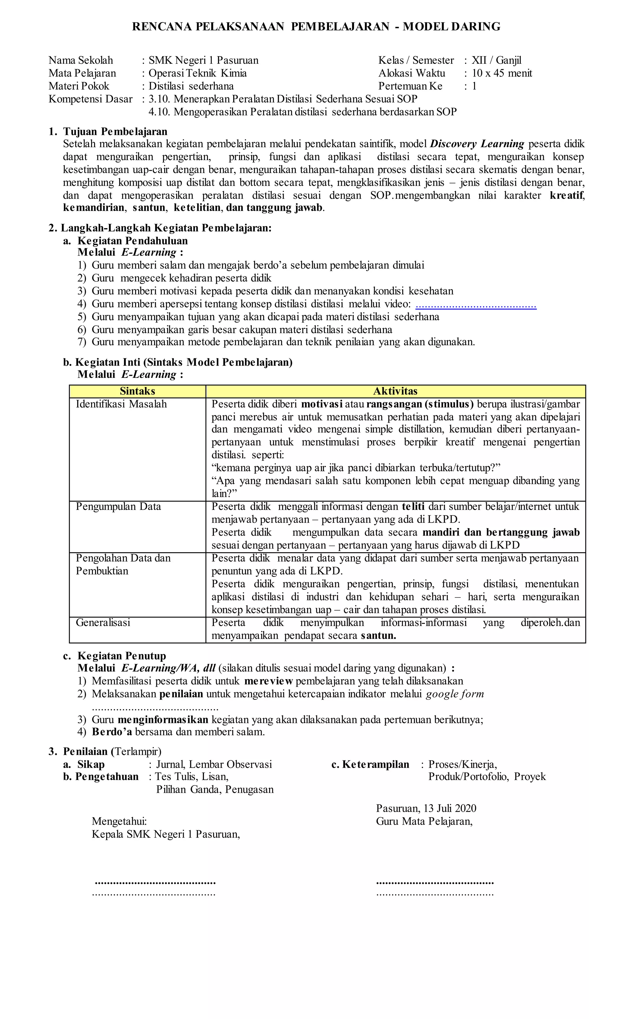 Contoh rpp otk 1 lembar | DOC