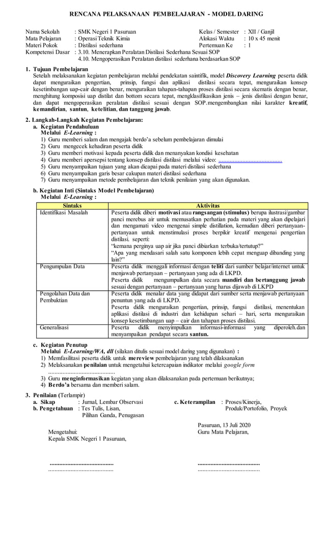 Contoh rpp otk 1 lembar | DOC