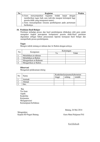 Contoh rpp pai sd kelas 1 kurikulum 2013 | DOCX