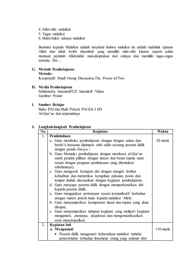 Contoh rpp pai sd kelas 4 kurikulum 2013 | PDF