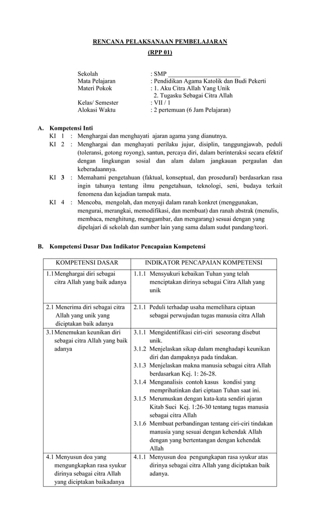Contoh rpp pak kur 2013 baru | DOCX