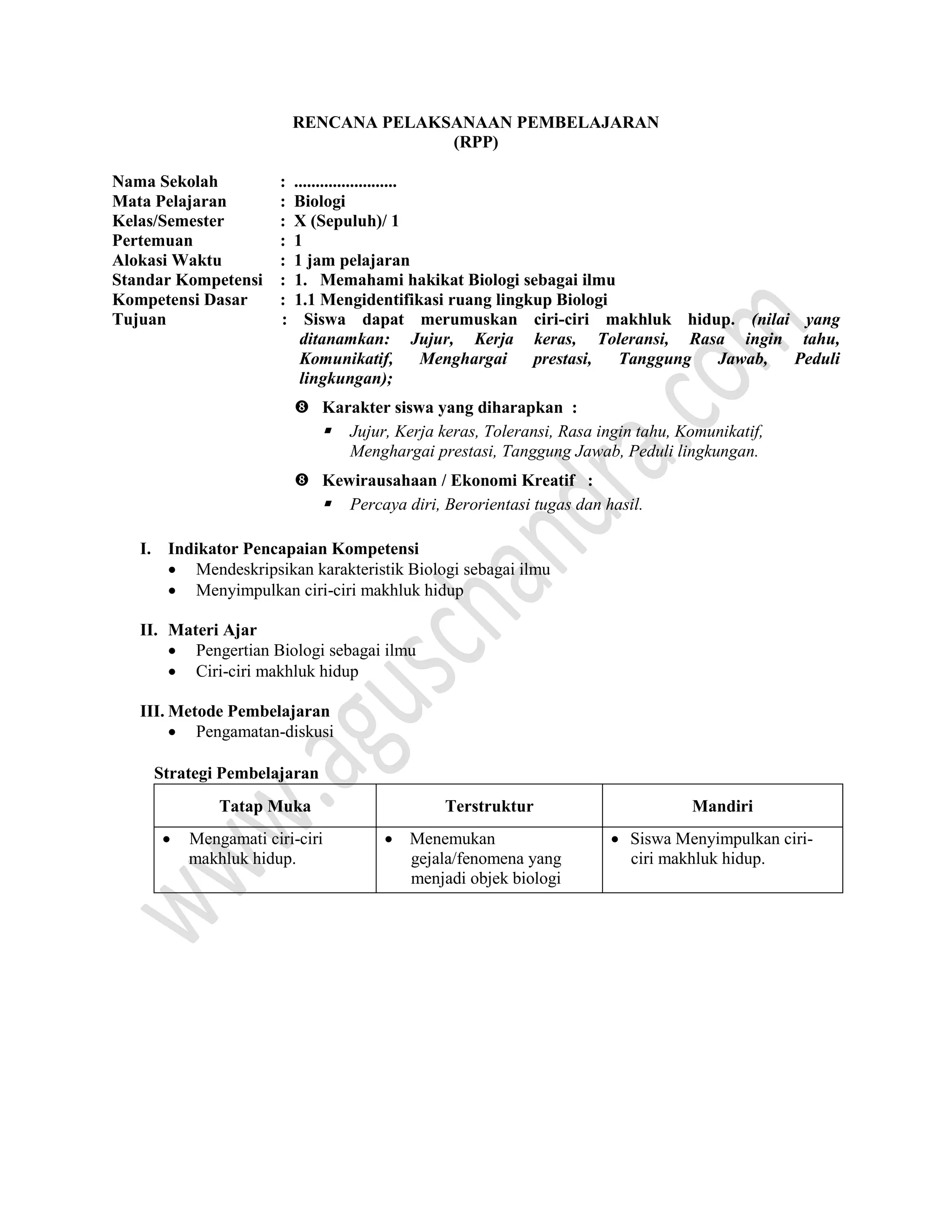 Contoh rpp sma berkarakter | PDF