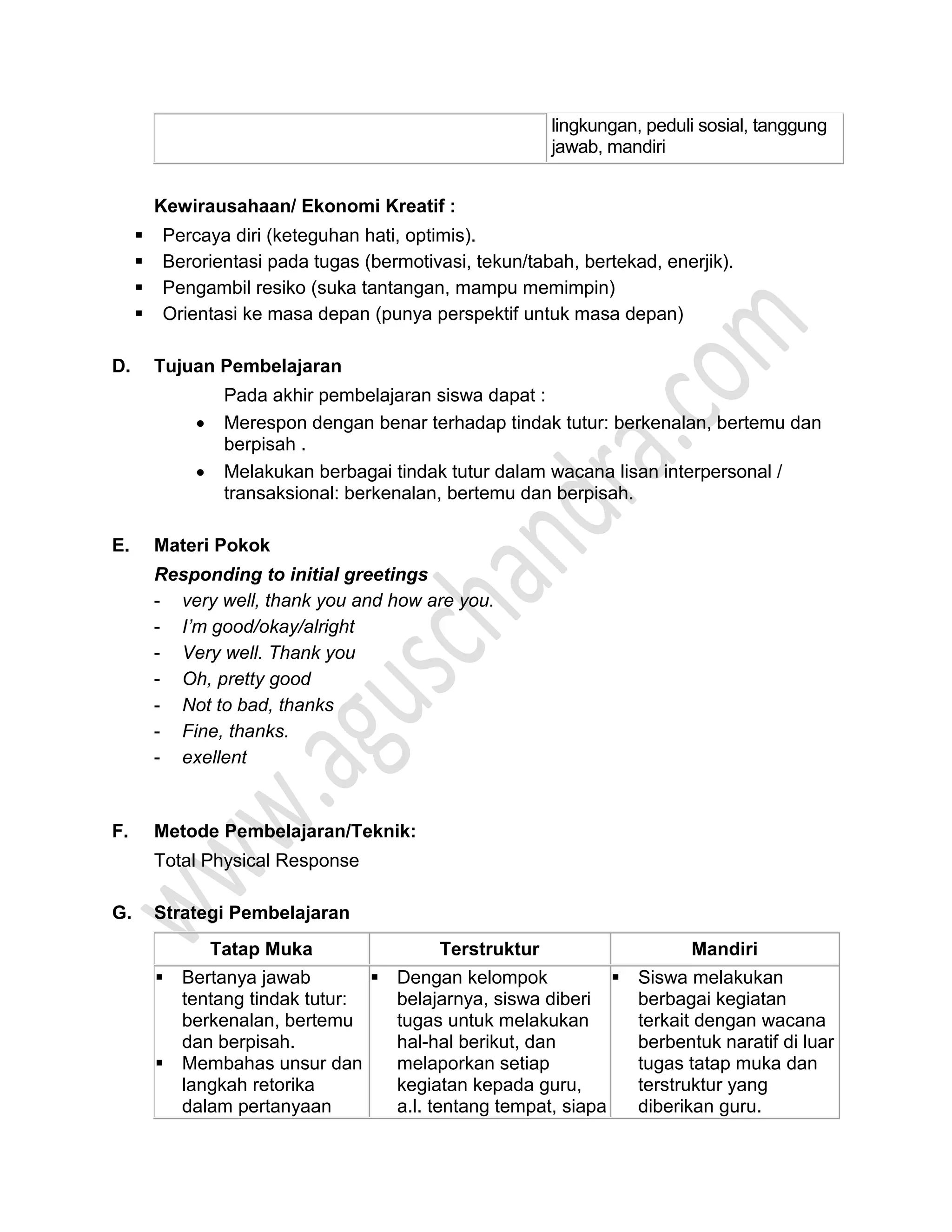 Contoh rpp sma berkarakter | PDF