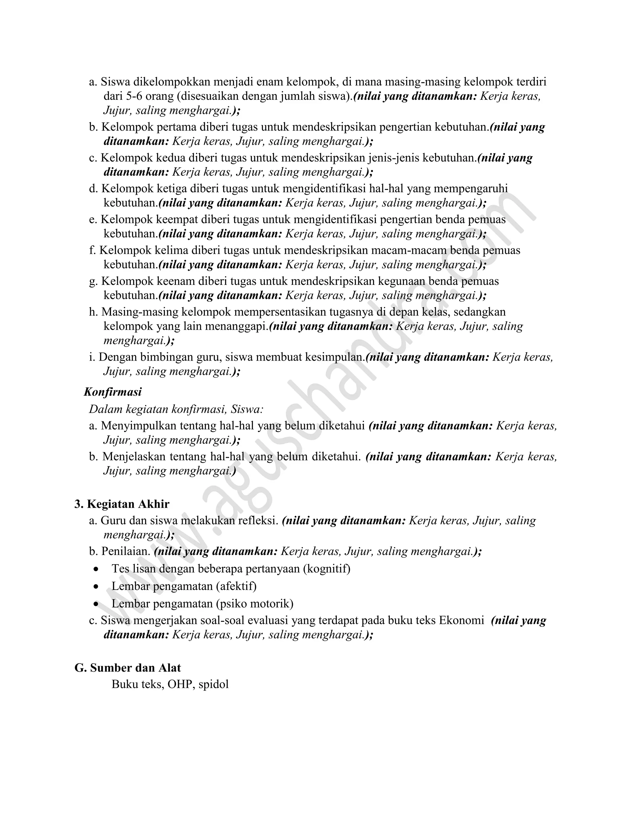 Contoh rpp sma berkarakter | PDF