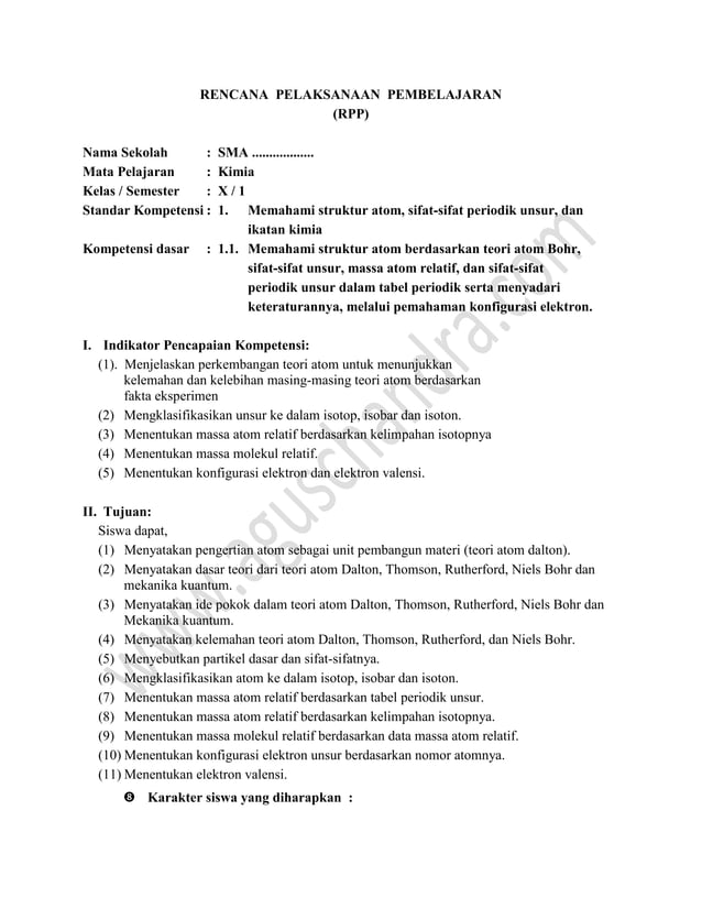 Contoh rpp sma berkarakter | PDF