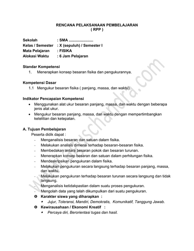 Contoh rpp sma berkarakter | PDF