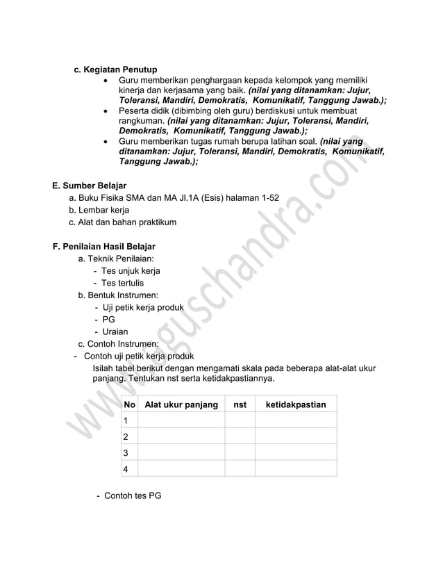 Contoh rpp sma berkarakter | PDF