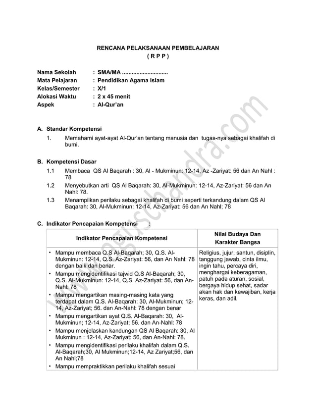 Contoh rpp sma berkarakter | PDF