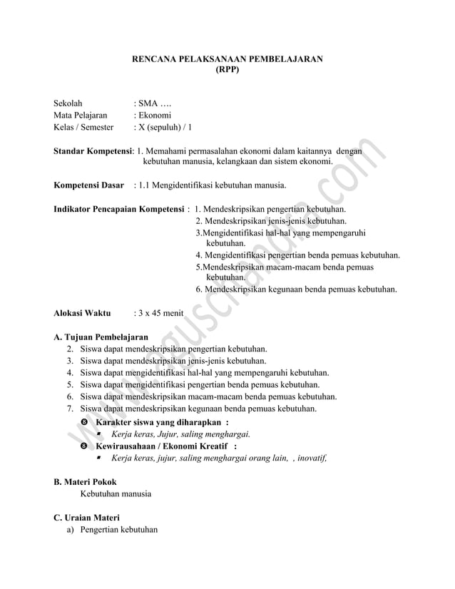 Contoh rpp sma berkarakter | PDF