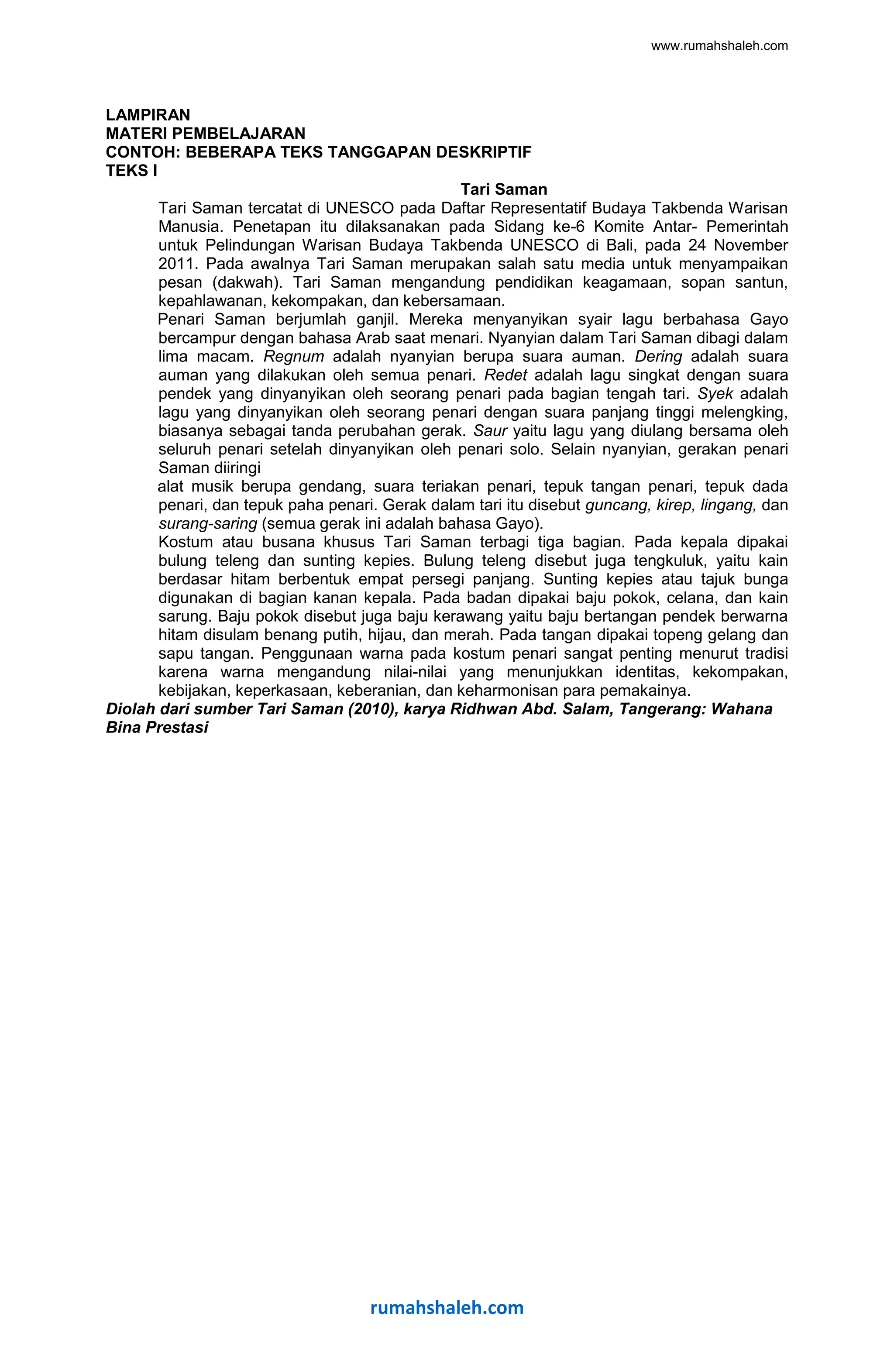Contoh rpp teks deskripsi smp kelas 7 | PDF