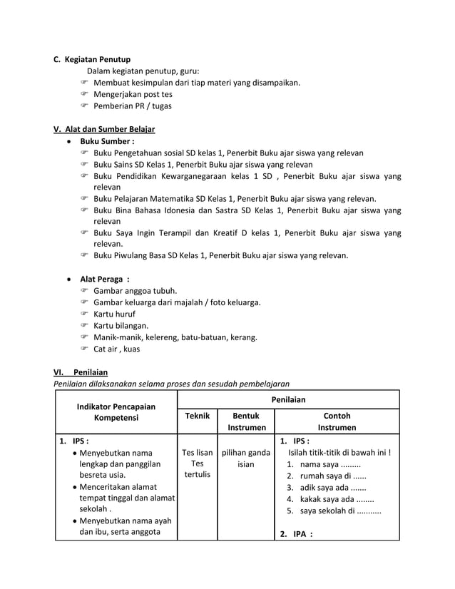 Contoh rpp tematik | DOCX